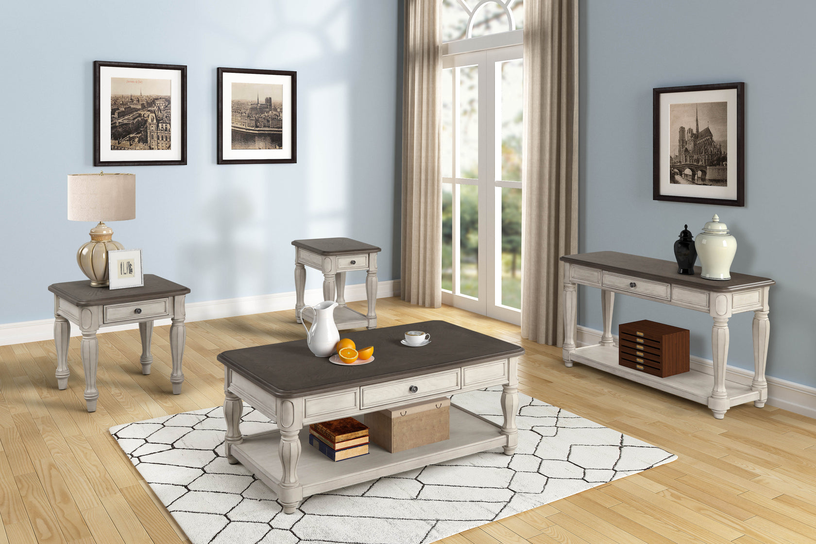 French Country Antique White Coffee Table Set – My Furniture Place