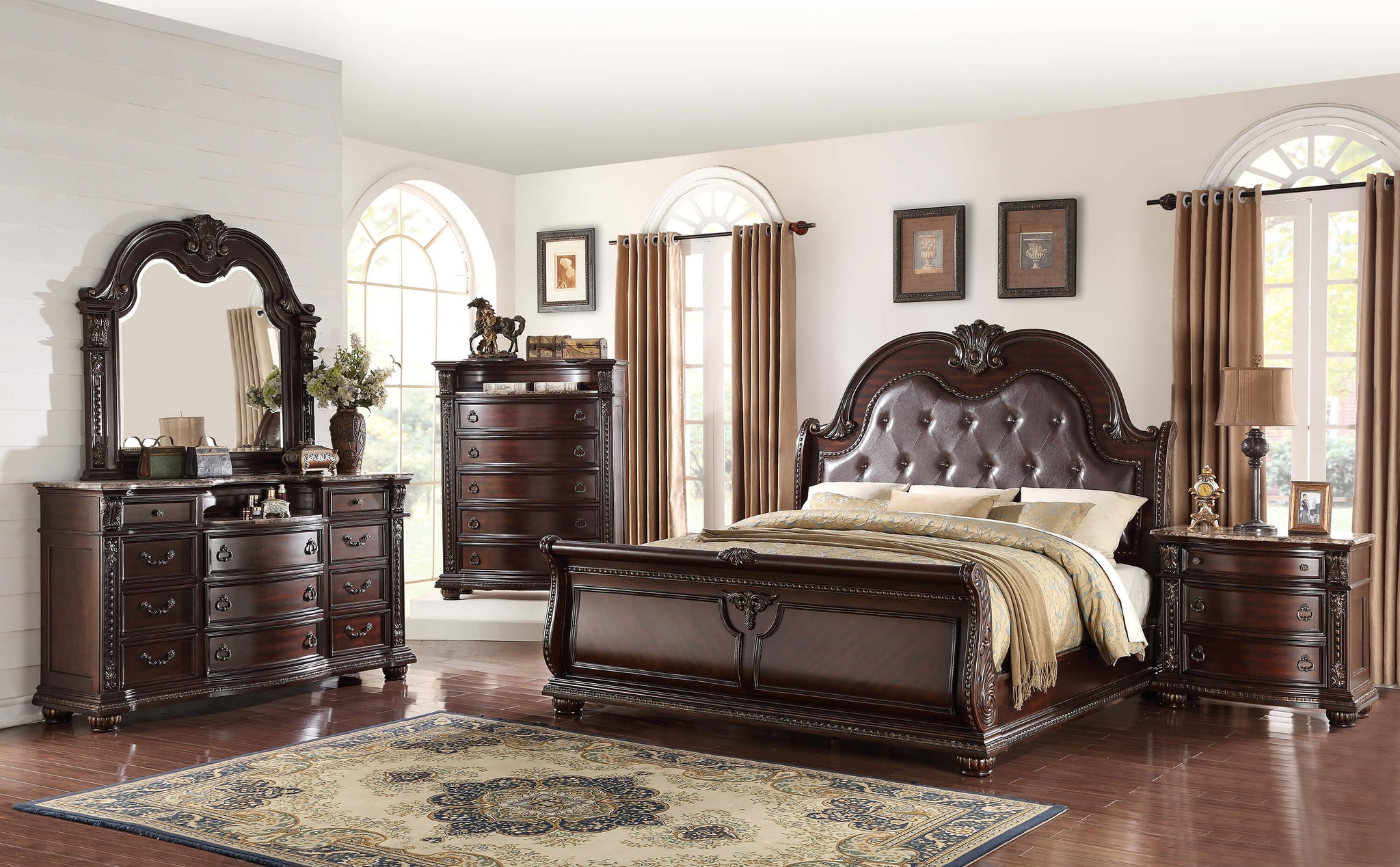 Stanley Sleigh Marble King Bedroom Set – My Furniture Place
